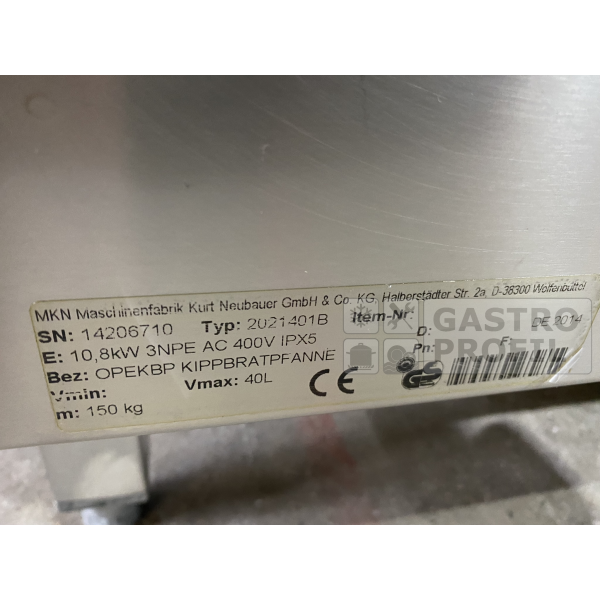 MKN Kippbratpfanne Optima 850 2/1 GN Handkippung 40 Liter, 3.499,00